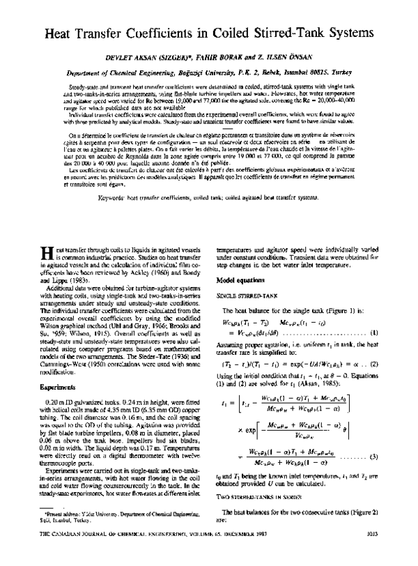 (PDF) Heat transfer coefficients in coiled stirred-tank systems