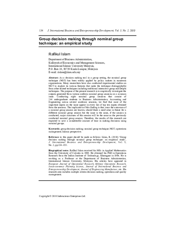 (PDF) Group decision making through nominal group technique: an empirical study