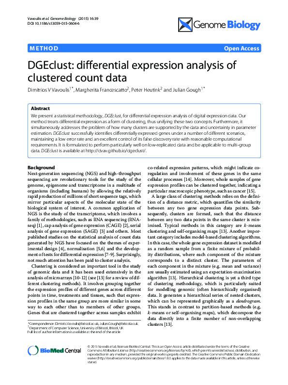 (PDF) DGEclust: differential expression analysis of clustered count data