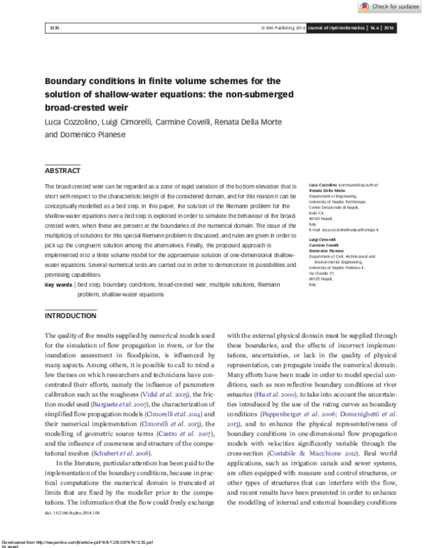 (PDF) Boundary conditions in finite volume schemes for the solution of shallow-water equations ...