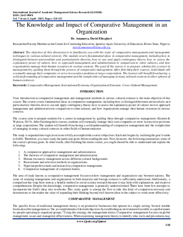 (PDF) The Knowledge and Impact of Comparative Management in an Organization