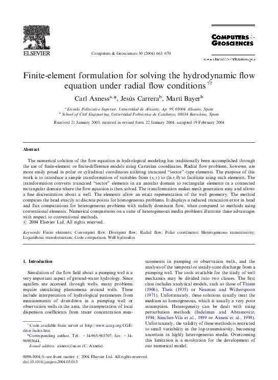 (PDF) Finite-element formulation for solving the hydrodynamic flow ...