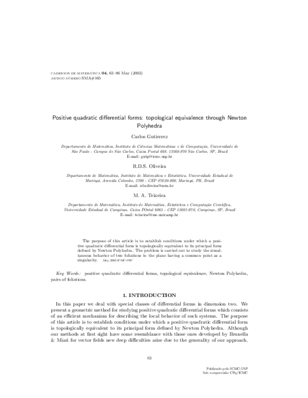 (PDF) Positive Quadratic Differential Forms: Topological Equivalence ...