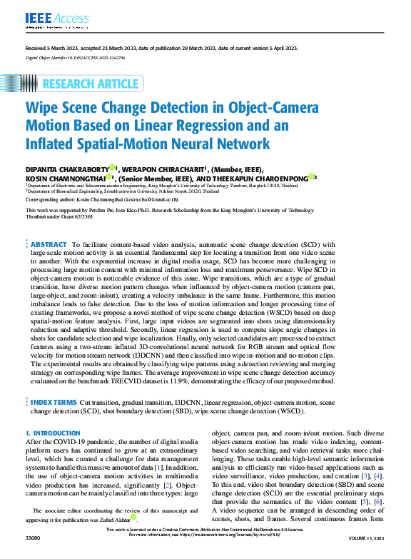 (PDF) Wipe Scene Change Detection in Object-Camera Motion Based on Linear Regression and an ...