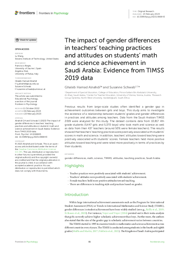 (PDF) The impact of gender differences in teachers’ teaching practices ...