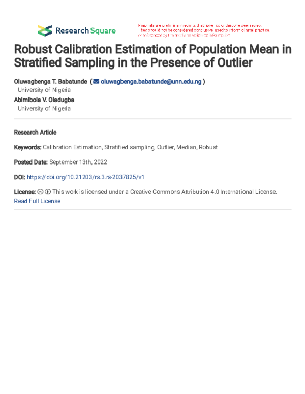 (PDF) Robust Calibration Estimation of Population Mean in Stratified ...