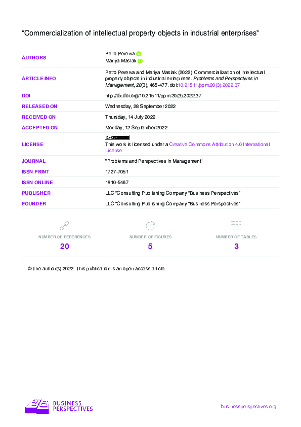 Pdf Commercialization Of Intellectual Property Objects In Industrial Enterprises 