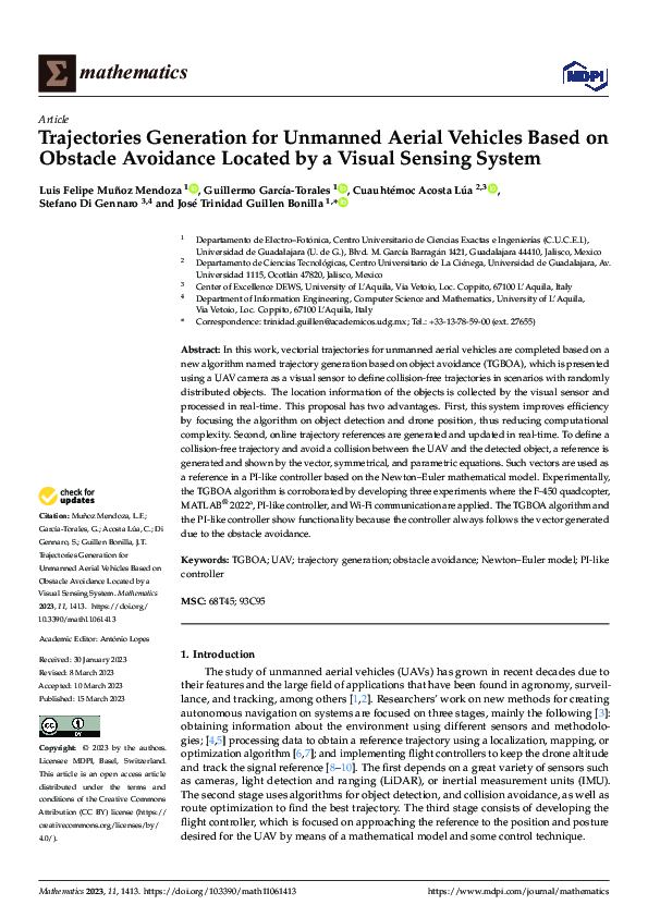 Pdf Trajectories Generation For Unmanned Aerial Vehicles Based On Obstacle Avoidance Located