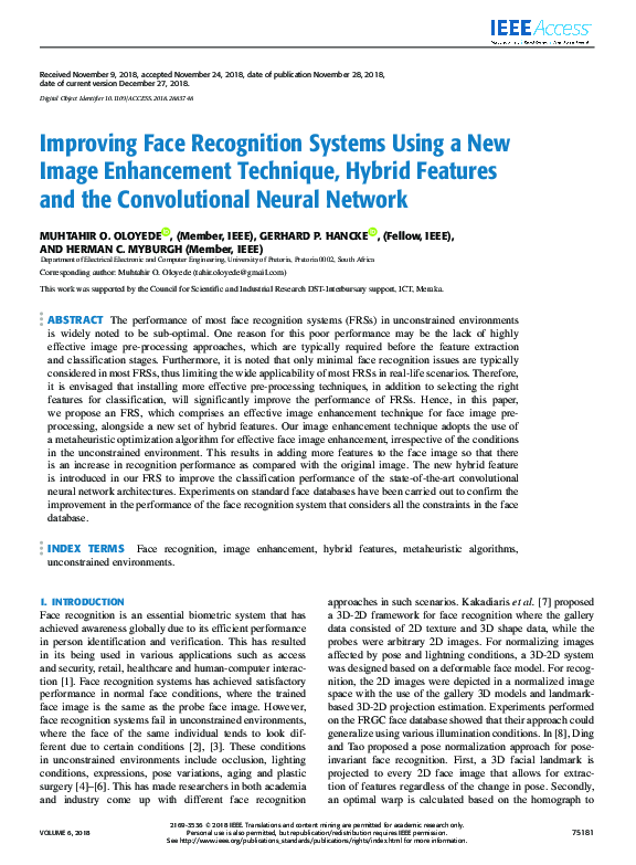 (PDF) Improving Face Recognition Systems Using a New Image Enhancement Technique, Hybrid ...