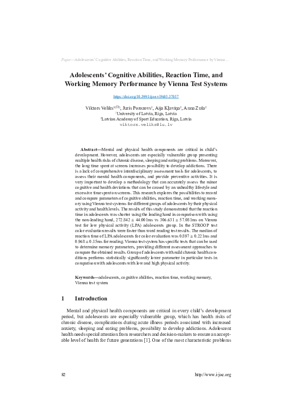 (PDF) Adolescents' Cognitive Abilities, Reaction Time, and Working ...
