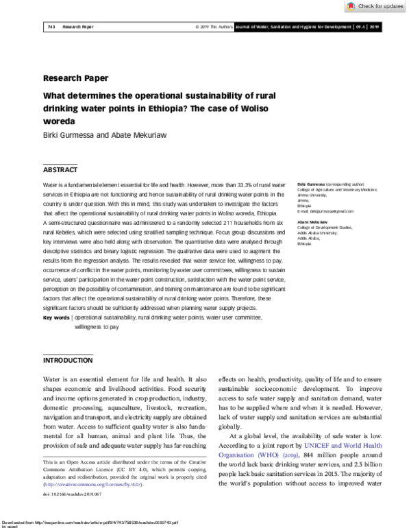 (PDF) What determines the operational sustainability of rural drinking ...