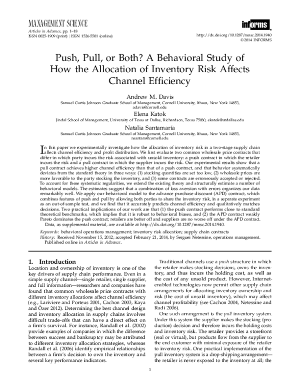 (PDF) Push, Pull, or Both? A Behavioral Study of How the Allocation of Inventory Risk Affects ...
