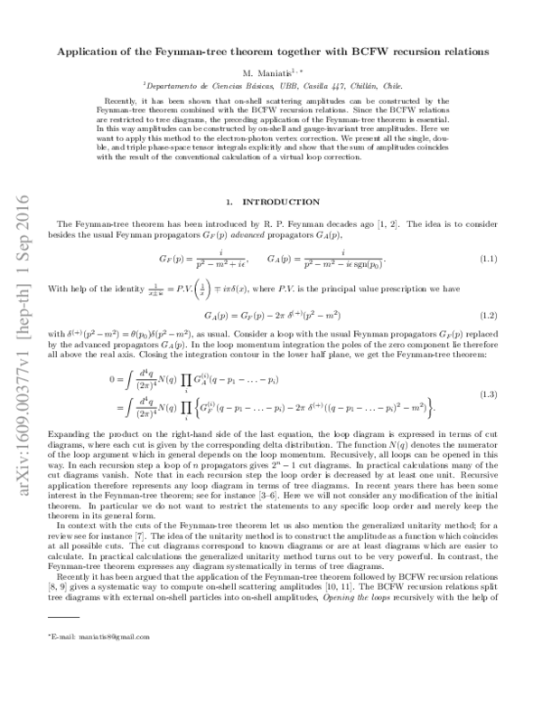 (PDF) Application of the Feynman-tree theorem together with BCFW ...