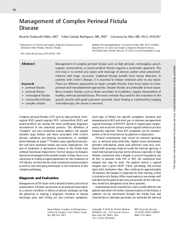 (PDF) Management of Complex Perineal Fistula Disease