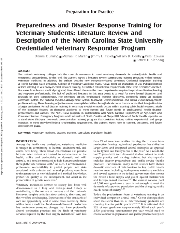 (PDF) Preparedness and Disaster Response Training for Veterinary ...