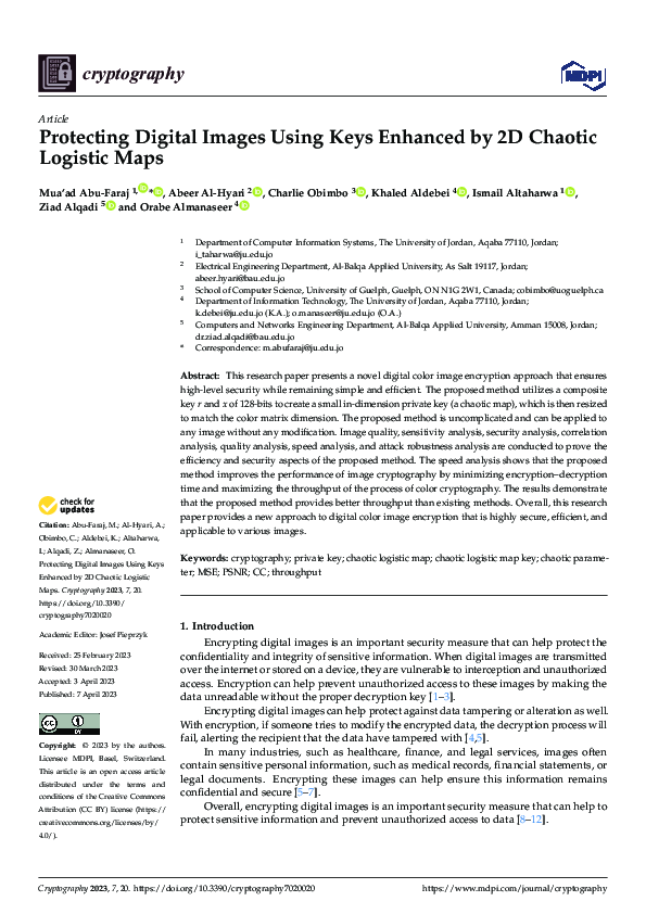(PDF) Protecting Digital Images Using Keys Enhanced by 2D Chaotic Logistic Maps