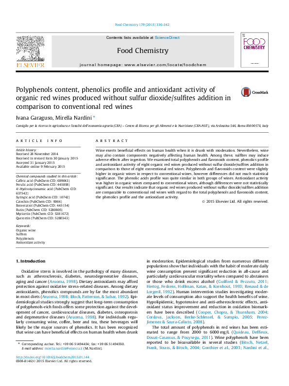 (PDF) Polyphenols content, phenolics profile and antioxidant activity of organic red wines ...