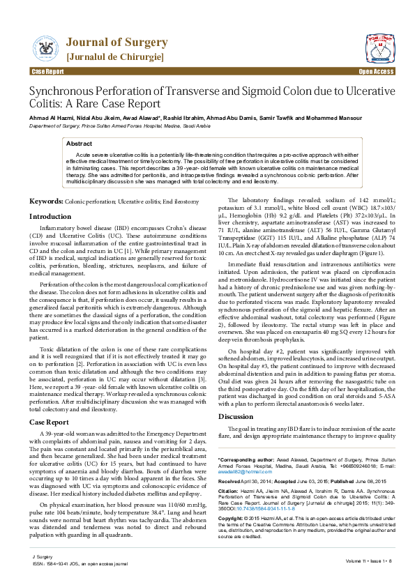 (PDF) Synchronous Perforation of Transverse and Sigmoid Colon due to ...