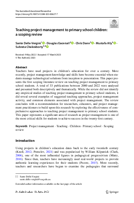 (PDF) Teaching project management to primary school children: a scoping ...