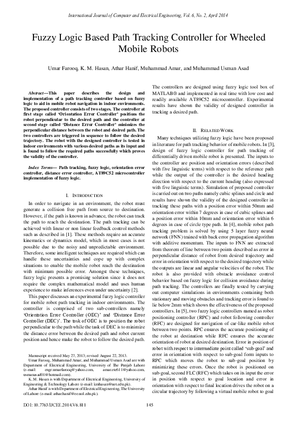 Pdf Fuzzy Logic Based Path Tracking Controller For Wheeled Mobile Robots Muhammad Amar