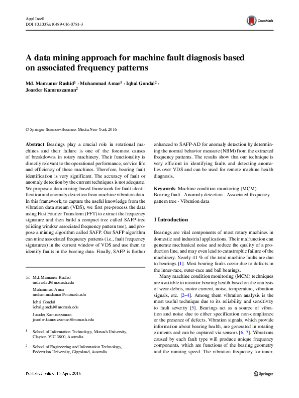 Pdf A Data Mining Approach For Machine Fault Diagnosis Based On