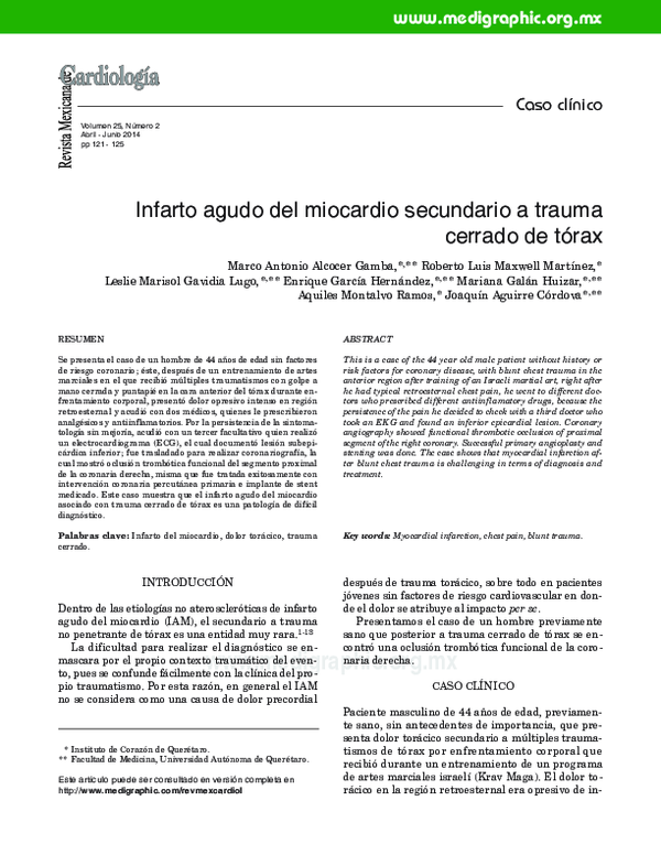 (PDF) Infarto agudo del miocardio secundario a trauma cerrado de tórax ...