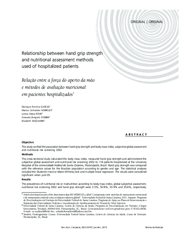 (PDF) Relationship between hand grip strength and nutritional ...