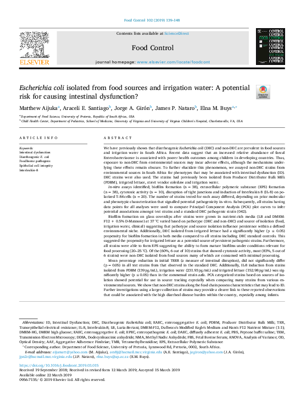 (PDF) Escherichia coli isolated from food sources and irrigation water ...