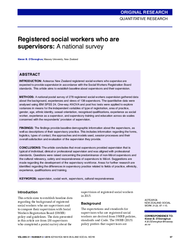 (PDF) Registered social workers who are supervisors: A national survey