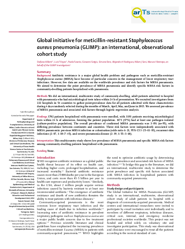 Pdf Global Initiative For Meticillin Resistant Staphylococcus Aureus