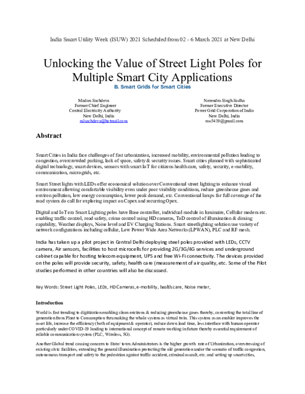 (DOC) Unlocking the Value of Street Light Poles for Multiple Smart City Applications B. Smart ...