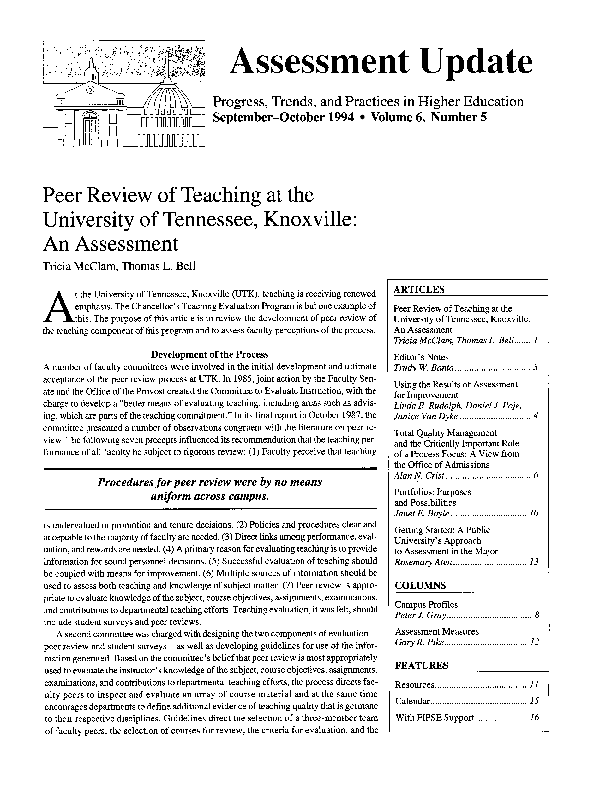 (PDF) Peer review of teaching at the University of Tennessee, Knoxville ...