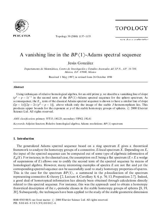 (PDF) A vanishing line in the BP〈1〉-Adams spectral sequence