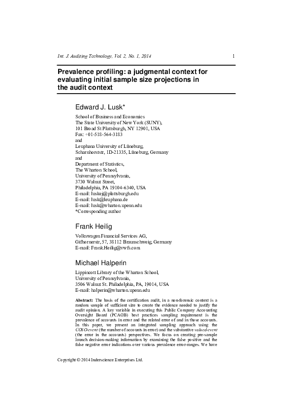 (PDF) Prevalence profiling: a judgmental context for evaluating initial sample size projections ...