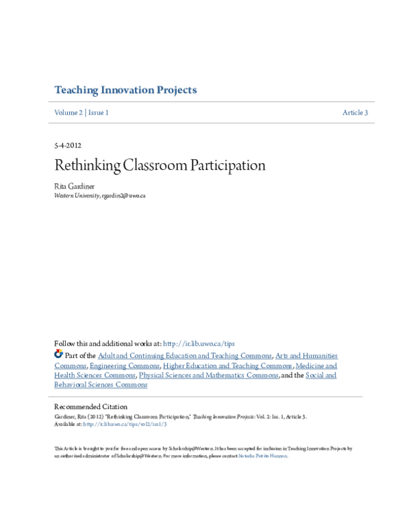 (PDF) Rethinking Classroom Participation