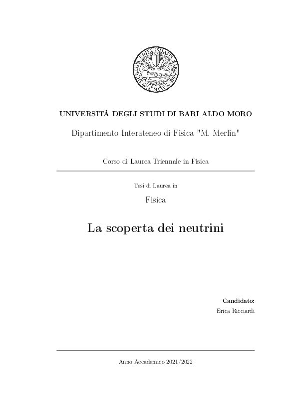 (PDF) La scoperta dei neutrini - Tesi Triennale in Fisica - Erica Ricciardi