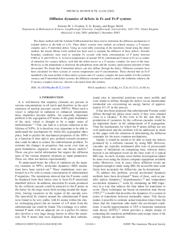 (PDF) Diffusion dynamics of defects in Fe and Fe-P systems