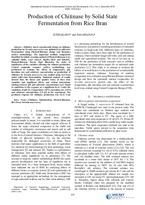 (PDF) Production of Chitinase by Solid State Fermentation from Rice Bran