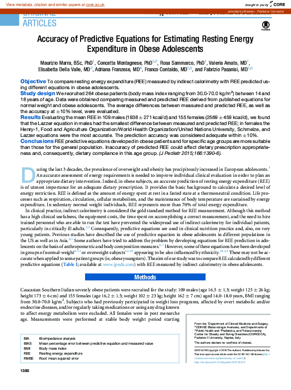 (PDF) Accuracy of Predictive Equations for Estimating Resting Energy ...