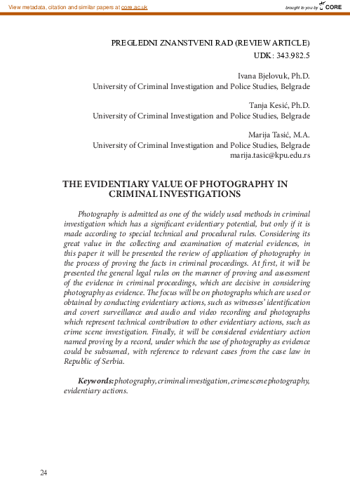 (PDF) The Evidentiary Value of Photography in Criminal Investigations