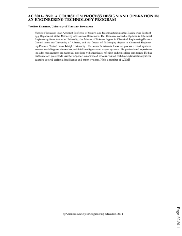 (PDF) A Course on Process Design and Operation in an Engineering ...