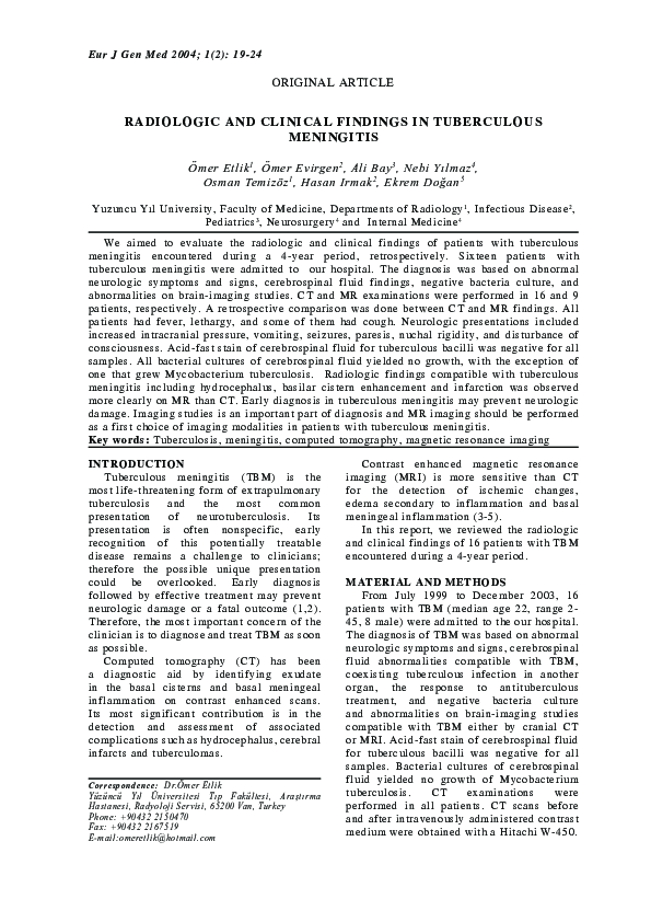 (PDF) Radiologic and Clinical Insights into Tuberculous Meningitis