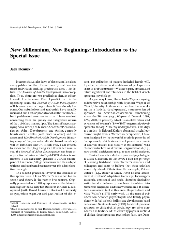 New Millennium, New Beginnings: Introduction to the Special Issue