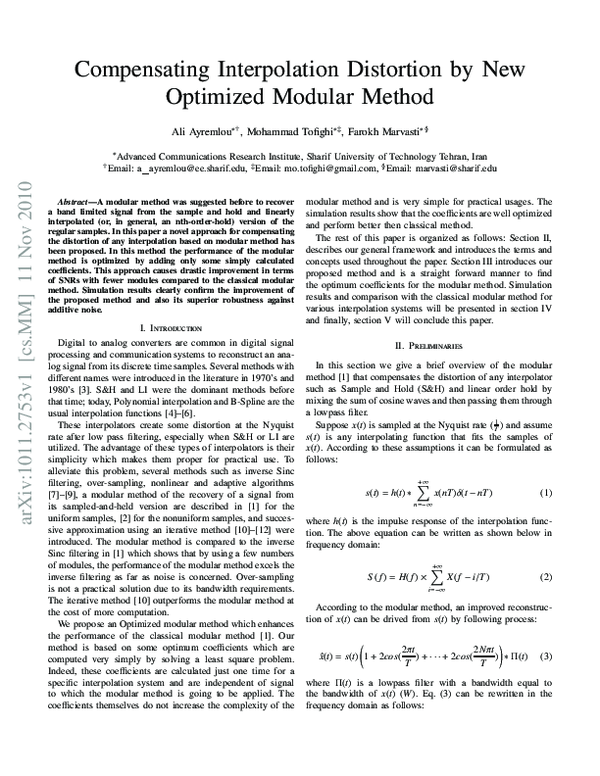 (PDF) Compensating interpolation distortion by new optimized modular method