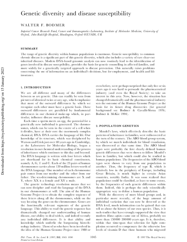 (PDF) Genetic diversity and disease susceptibility