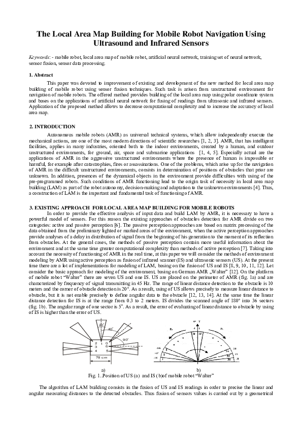 Pdf The Local Area Map Building For Mobile Robot Navigation Using Ultrasound And Infrared Sensors 8455
