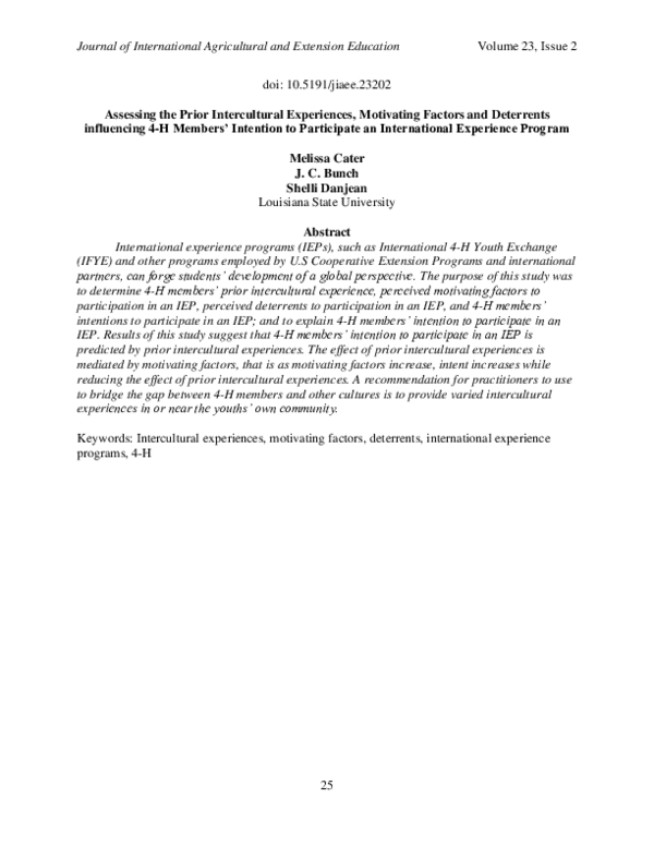 (PDF) Assessing the Prior Intercultural Experiences, Motivating Factors and Deterrents ...