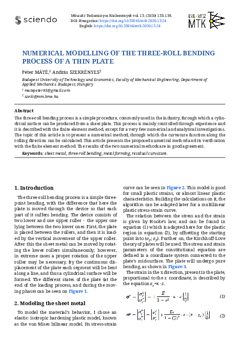 (PDF) Numerical Modelling of the Three-Roll Bending Process of a Thin Plate
