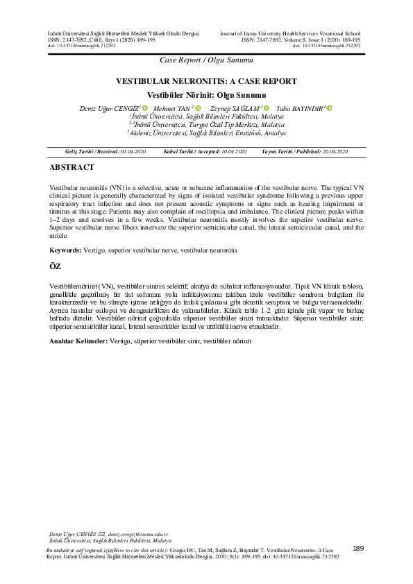 (PDF) Vestibular Neuronitis: A Case Report