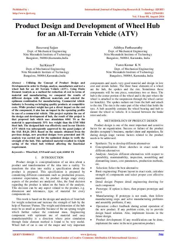 (PDF) Product Design and Development of Wheel Hub for an All-Terrain ...